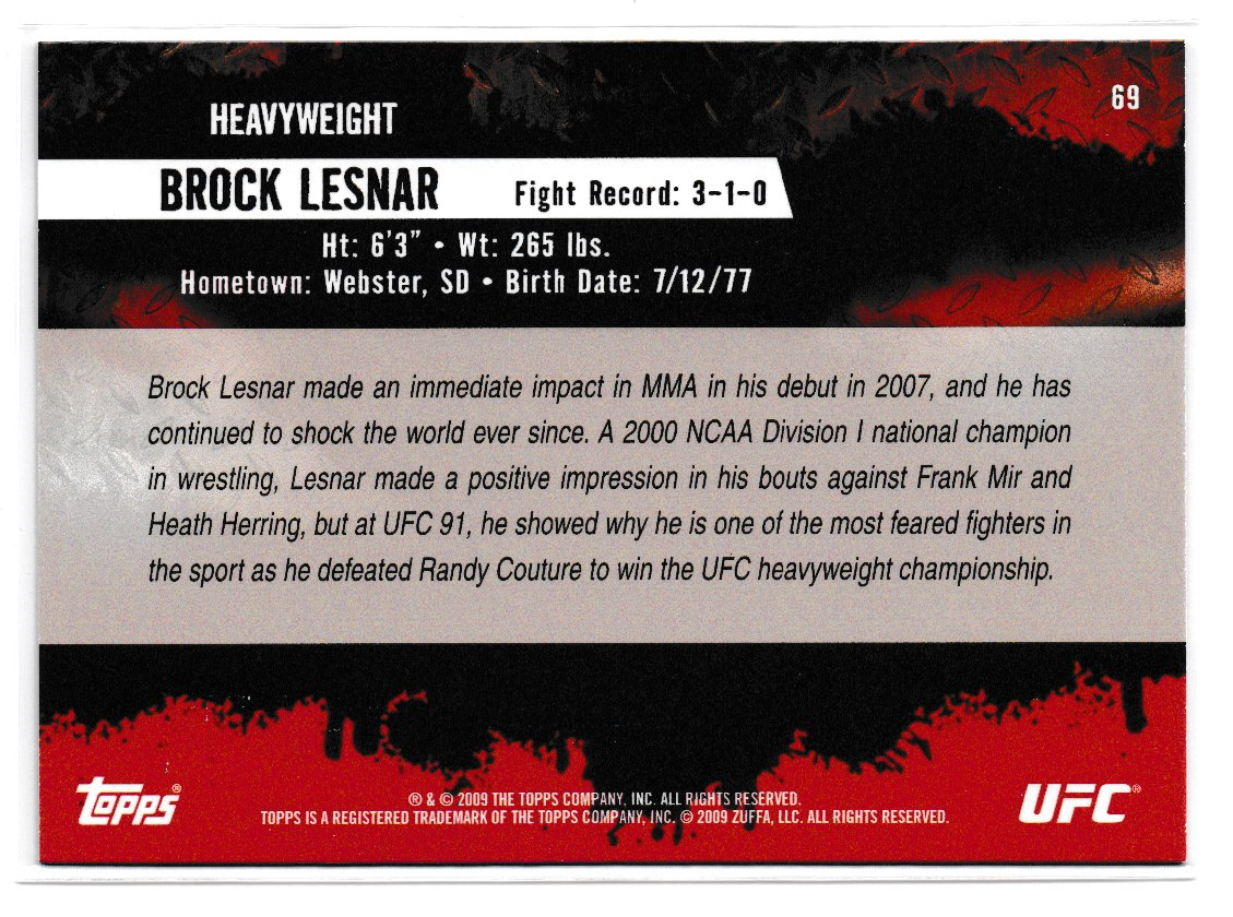 Brock Lesnar 2009 Topps UFC Round 2 Rookie Card # 69 WWE | eBay