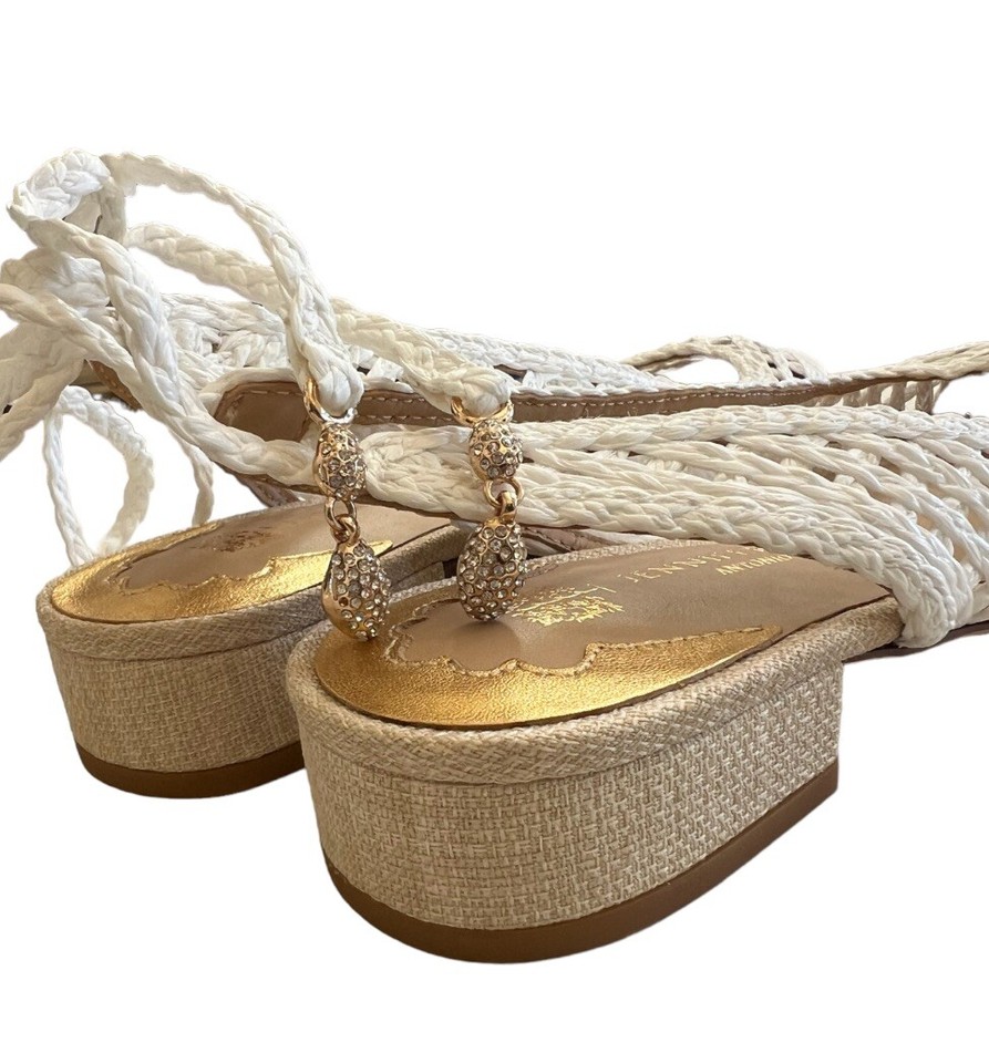 Antonio Melani $118 Jennifer Sumko White Woven Flats Ankle Ties Sz US 8 ...