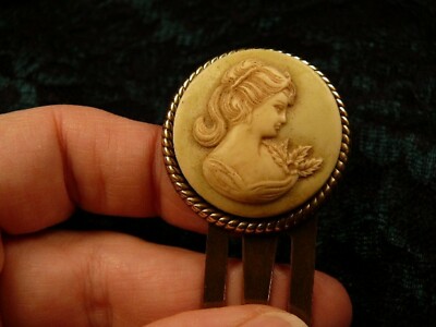 (CBS23-4) Lady hair up ivory tan CAMEO BOOKMARK book mark books marker ...