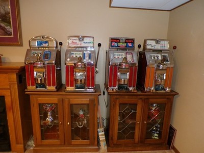 ANTIQUE JENNINGS 5 CENT SLOT MACHINE RED NEW FRONTIER HOTEL LIGHT UP ...