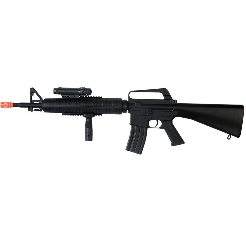 WELL 370 FPS M16 RIS Spring Action Airsoft Rifle w/ Flashlight & Grip ...