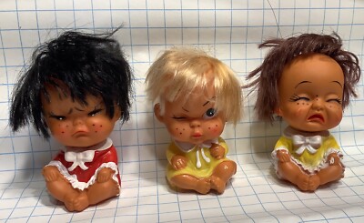 Lot Of 3 vintage sitting soft plastic dolls Angry Sad Faces | eBay