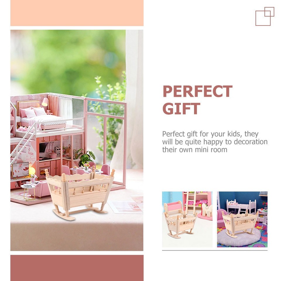 2 Pcs Traditional Dollhouse Cradle Micro Baby Model Adorable Babydoll ...