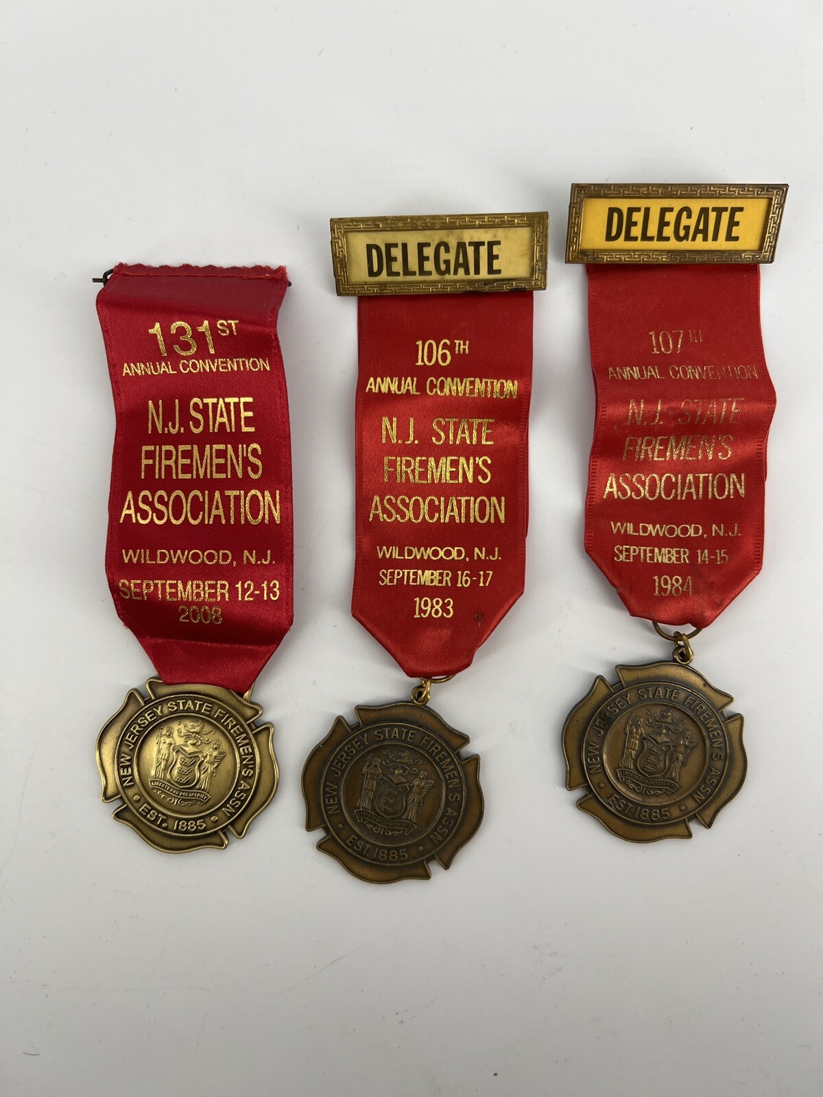 Lot of 3 1980s New Jersey State Firemens Association Delegate Ribbon ...