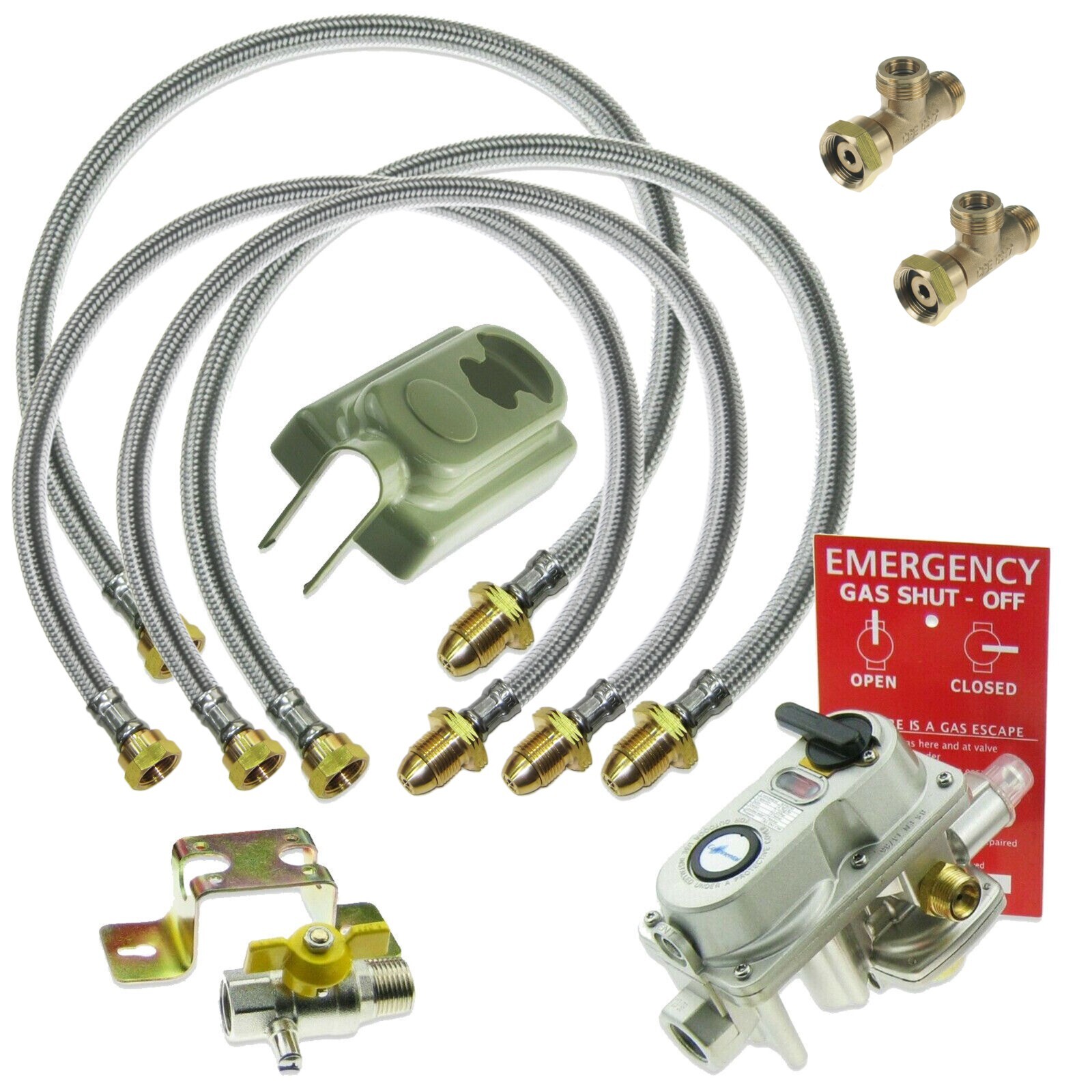 AUTO CHANGEOVER VALVE LPG PROPANE WITH METAL BRAIDED HOSES 4 BOTTLE KIT ...