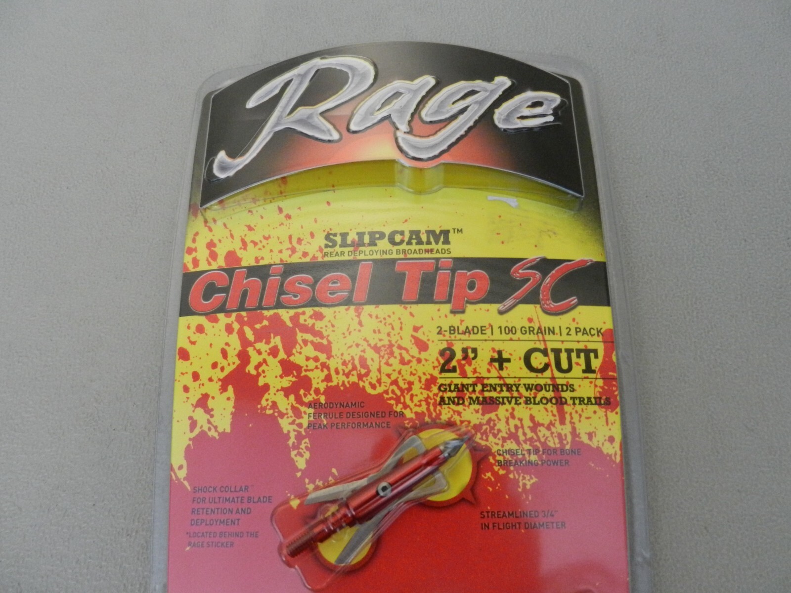 NIP Rage Chisel Tip 2 Blade Sc 100 Grain Broad Head Factory 2"+ Slip ...