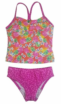 Speedo Girl's Sporty Splice Tankini 2 Piece Swimsuit (16, Pink ...