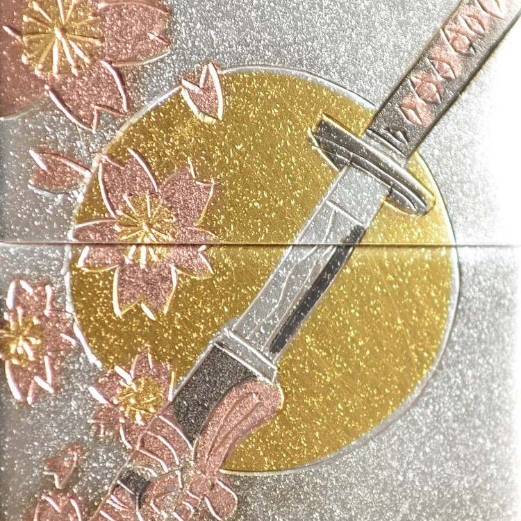 Zippo Lighter Japanese Sword Samurai Sakura Silver Electroformed Plate ...