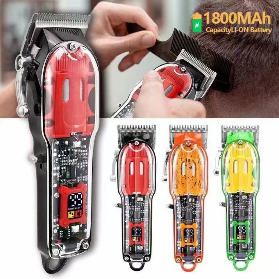 Professional Cordless Electric Transparent Hair Clipper for Men with ...