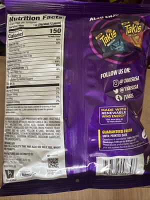 Takis Nutrition Label