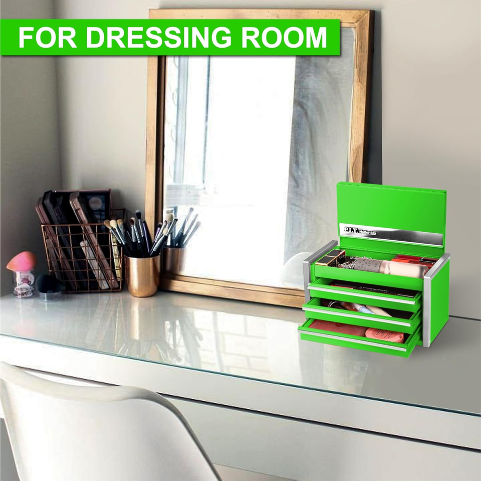 Mini Green Tool Box, Portable 3 Drawer Steel Tool Box with Magnetic Tab ...
