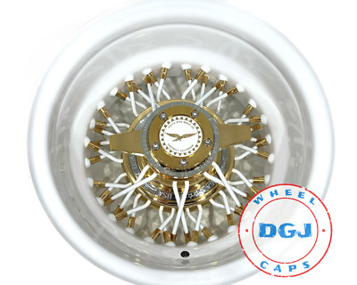 Zenith Style 13x7 Reverse 42 Spokes White &Gold Nip/Hub Lowrider Wire ...