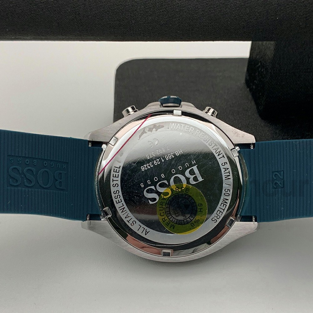 HUGO BOSS 1513717 Velocity Black Dial Blue Silicone Band Strap Men's ...