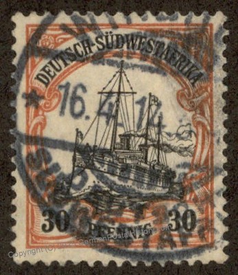 German 1914 SW Africa WINDHUK DSWA Mi38 Wmk 30pf Yacht Used 109838 | eBay
