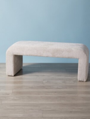 19×49 Upholstered Modern Bench Rectangle Edge Neutral Hue Polyester ...