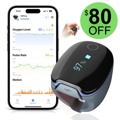 Wellue O2Ring Oxygen Monitor with Vibration Reminder Bluetooth O2 Pulse ...