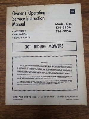Owner’s Manual Service Instructions MTD 30" Riding Mower 134-390A 134 ...