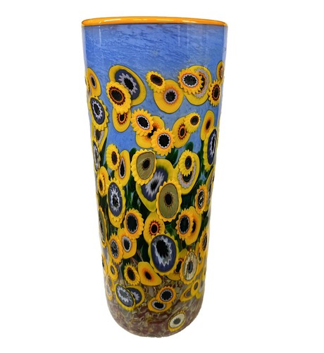Mad Art Glass Studio Blue Sky Sunflower tall vase | eBay