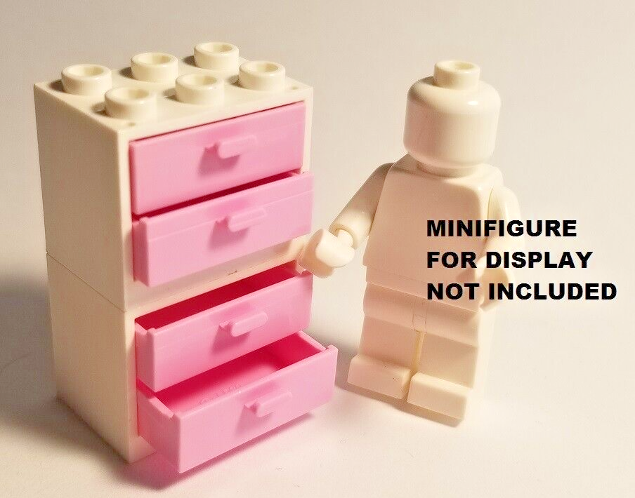 LEGO Minifigure Furniture 4 Drawer Dresser Pink Drawers Mini Doll House ...