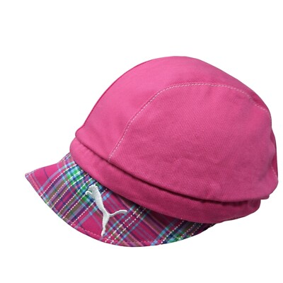 Puma Fitted Flat Cap Newsboy Pink One Size Plaid Embroidered Logo | eBay