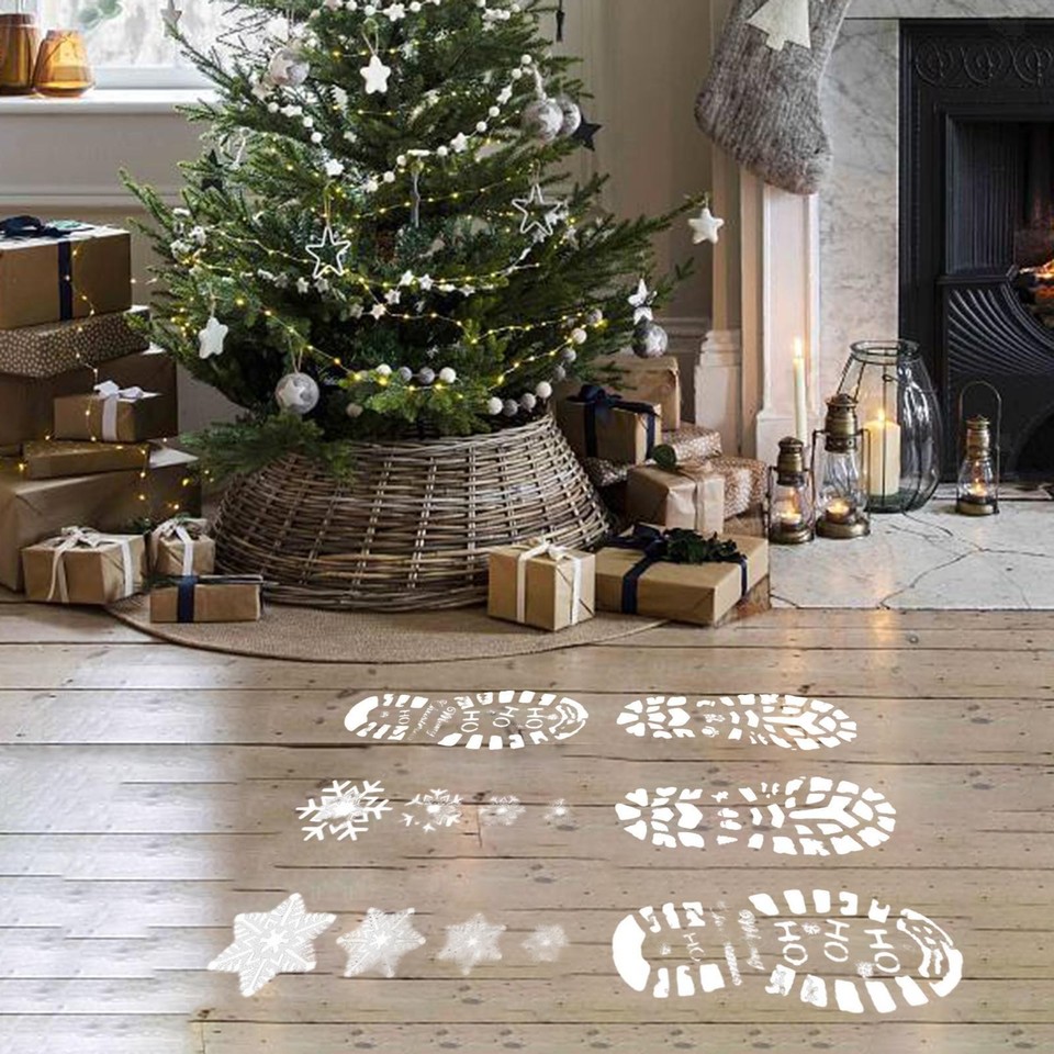 6 Pieces Christmas Footprint Stencil Footprint Hollow Templates ...