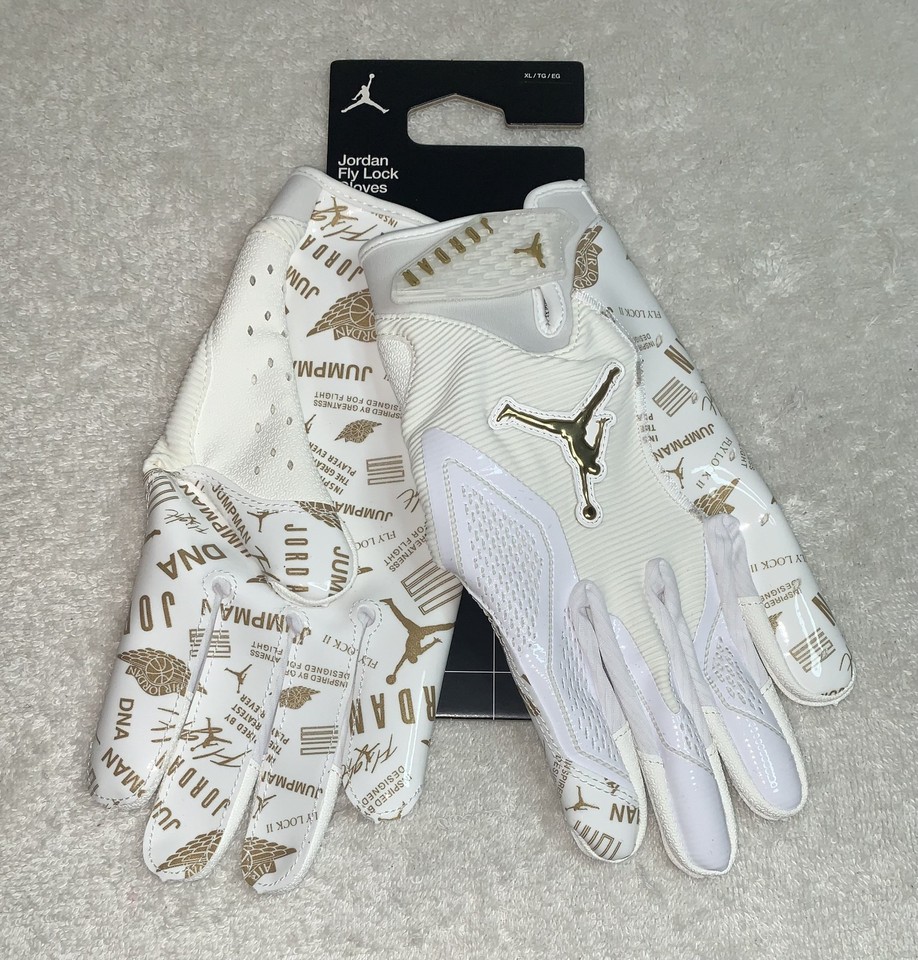 NIKE AIR JORDAN FLY LOCK 2.0 FOOTBALL GLOVES #1013233 140 XL WHITE GOLD ...