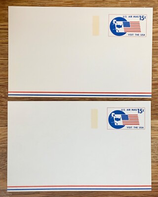x2 USPS Postcard Prepaid Postage U.S. Air Mail 15¢ Cents 'Visit The USA ...