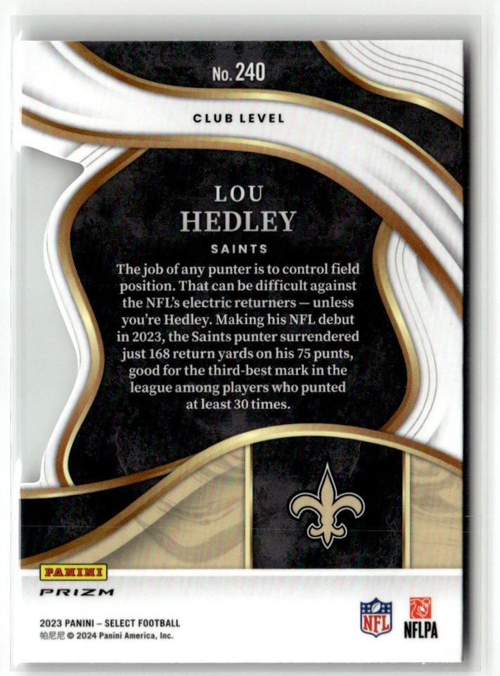 Lou Hedley 2023 Panini Select #240 Red and Yellow Prizms Die Cuts | eBay