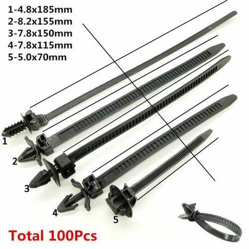 100Pcs Mix Car Cable Line Fixed Fastener Strap Nylon Bundled Wire Band ...