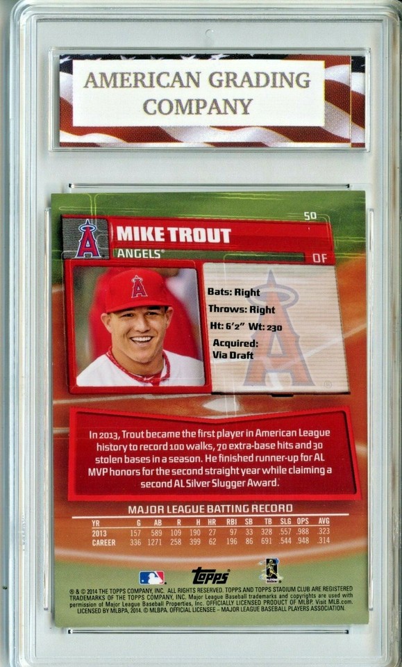 2014 Topps Stadium Club #50 Mike Trout AGC 10 Gem Mint Los Angeles ...