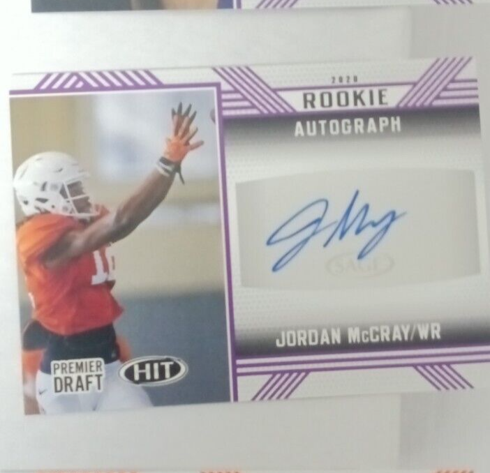 2020 Sage Hit Premier Draft Jordan McCray Auto Rookie purple Oklahoma ...