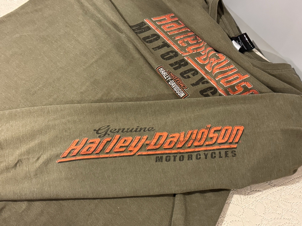 Harley Davidson Rommel HD Annapolis Mens Sz XXL Green Graphic Long ...