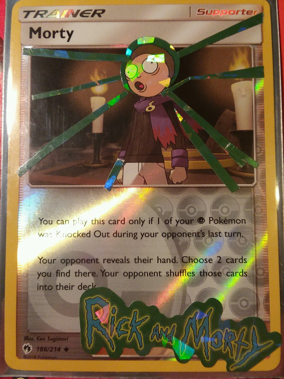 Pokemon Morty Lost Thunder 186/214 **MODIFIED**Basic Trainer Card (Rick ...