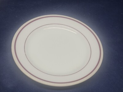 Vintage Pyrex USA PYR43 Individual Luncheon Plate, White/Burgundy Rings ...