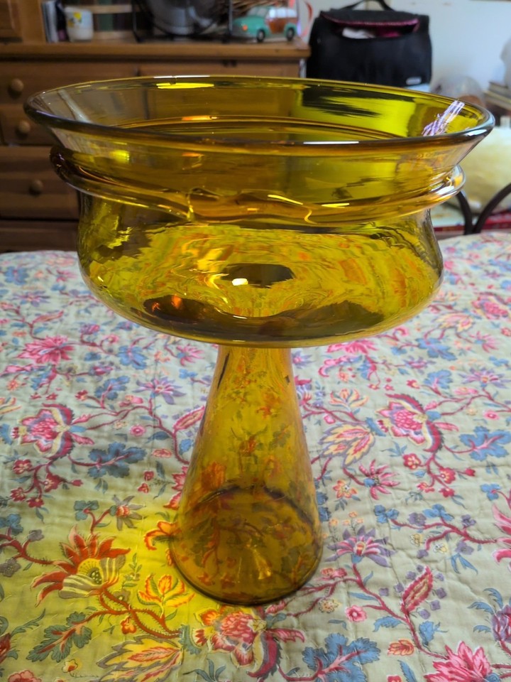 Rare MCM Large Blenko Tall Compote Bowl Hollow Base Yellow | eBay