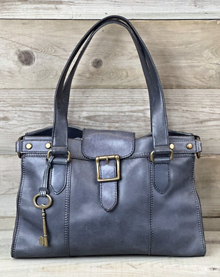 FOSSIL Vintage Reissue Heirloom Blue Leather Satchel Shoulder Handbag w ...