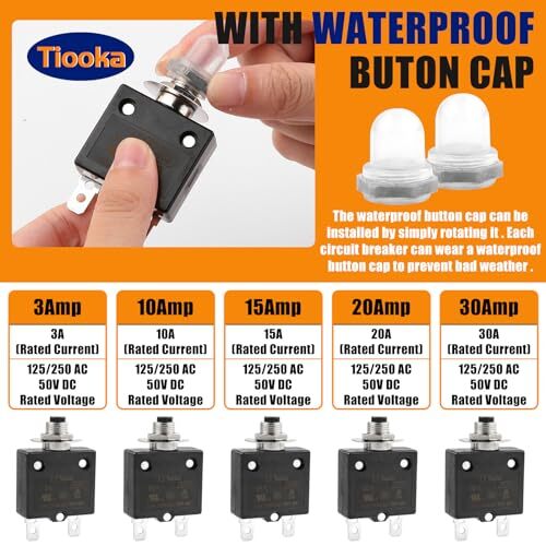 10A Manual Reset Button Circuit Breaker 2 Pack 125/250V AC 50V DC ...