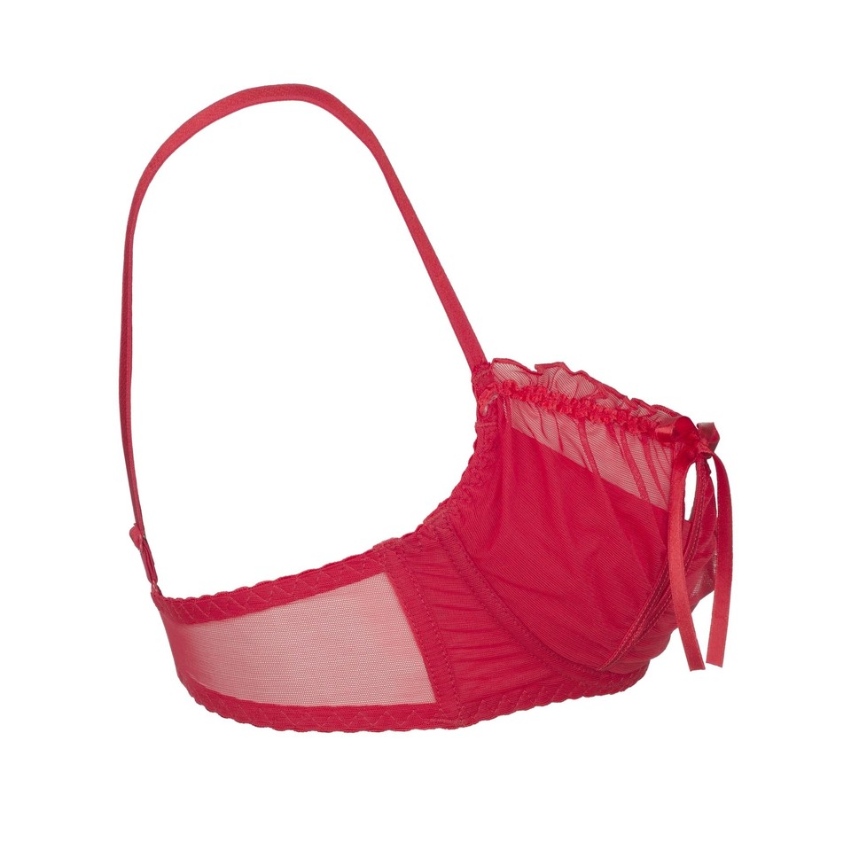 Axami 6441 Peekaboo Shelf Bra Tulle Red Cute Bows Ribbon Ties Open Cups ...