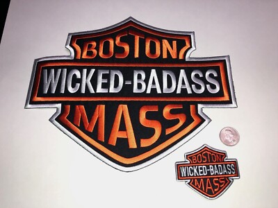 BOSTON BAD ASS HARLEY M/C LARGE & SMALL EMBROIDERED PATCHES FOR JACKET ...
