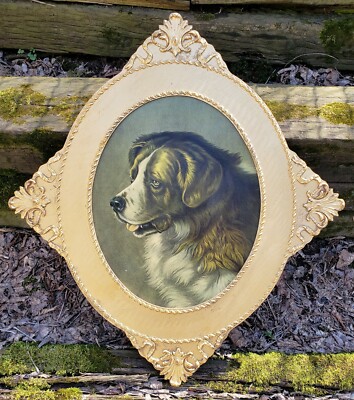 Large Antique Saint St. Bernard Dog Bayard Portrait Chromolithograph ...