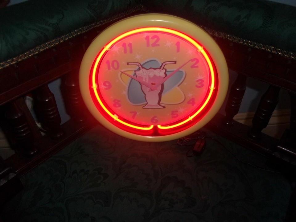 Ravinia Clock Co. 1950's Style Pastel Soda Shoppe Red Neon Wall Clock ...
