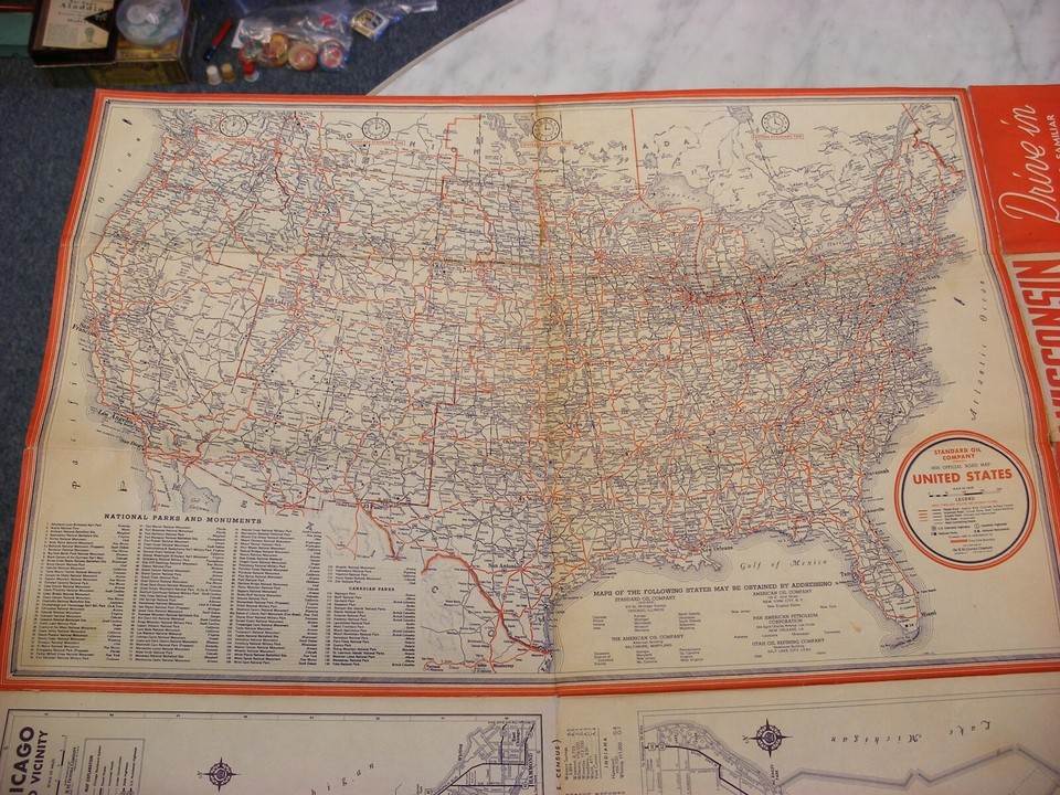 Vintage 1935 Standard Oil Red Crown Gas & Oil Wisconsin Highway Road ...