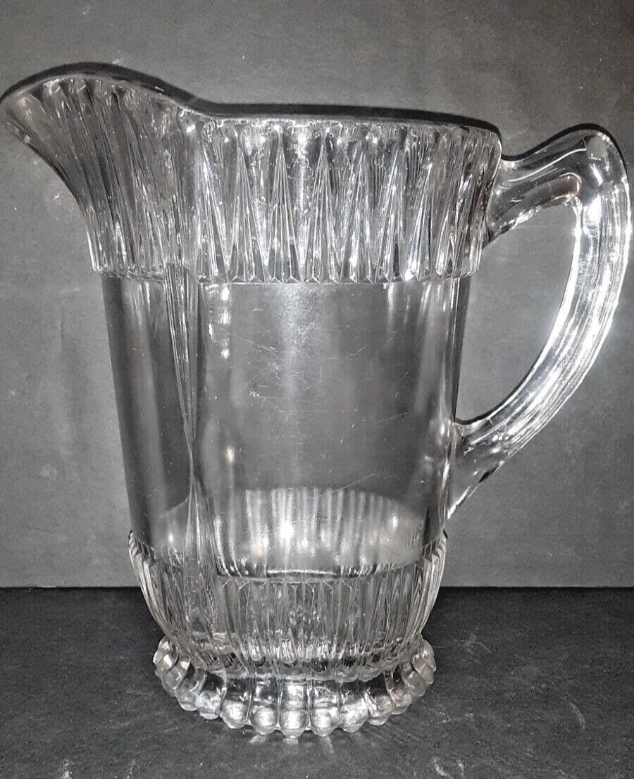 ANTIQUE EAPG Pitcher Art Deco Style Clear Unk. Maker & PAT. 8+" URANIUM ...