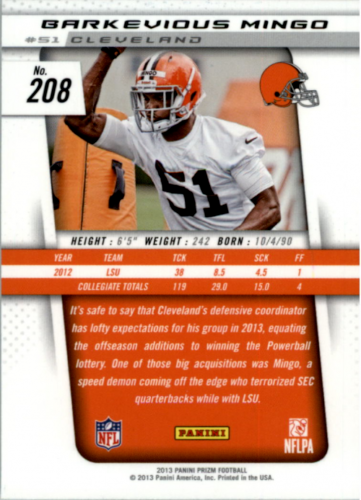 2013 Panini Prizm Football Card #208 Barkevious Mingo Rookie | eBay