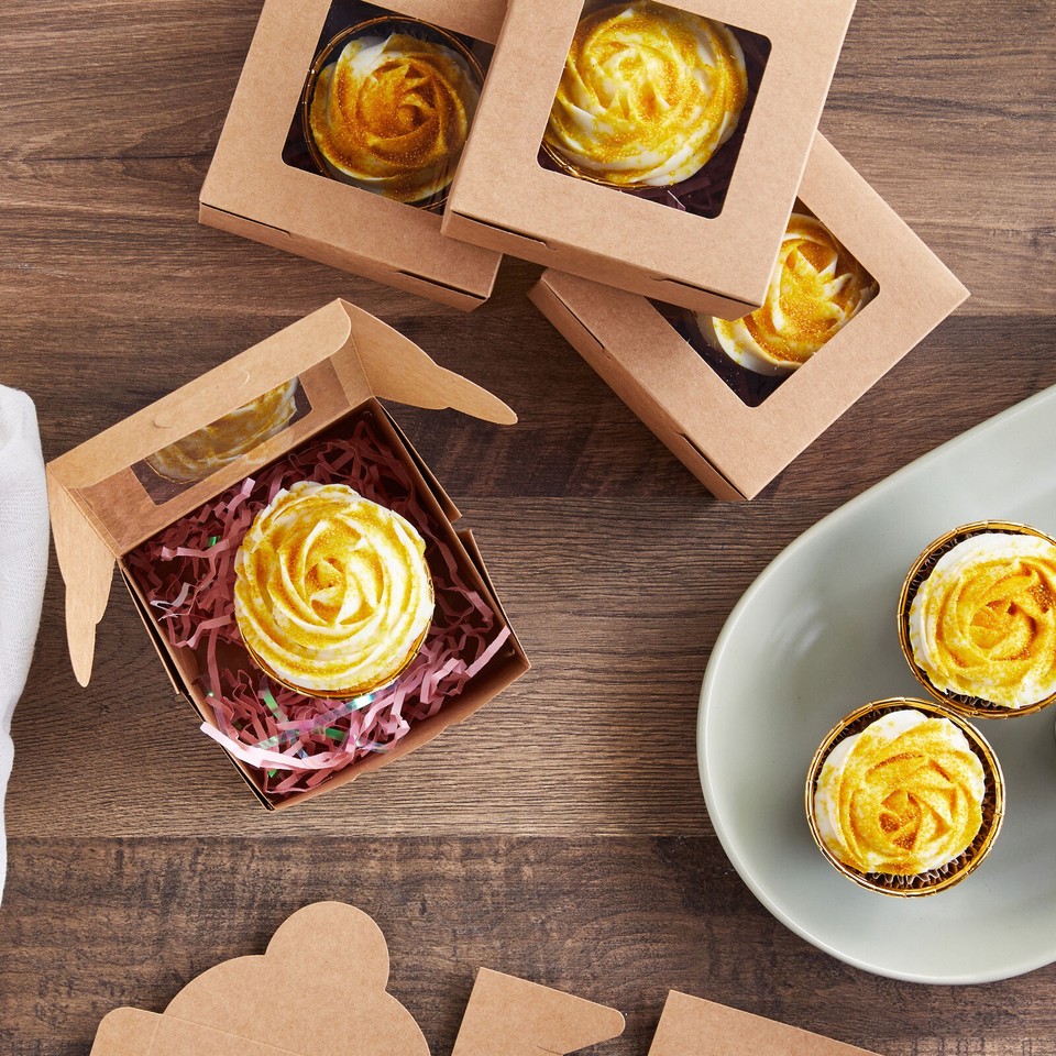 50 Pack 4x4x2 Mini Dessert Boxes with Window - Baked Goods Packaging ...