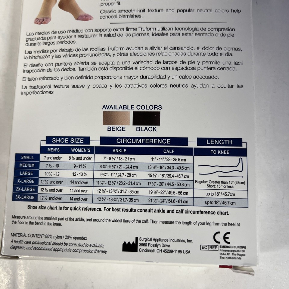 3 Pairs TRUFORM Compression Stocking 30-40mmHg Below Knee Open Toe ...