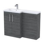 Bathroom 1100mm Woodgrain L-Shape Basin Vanity Unit Sink Anthracite ...