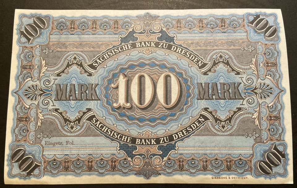 Large GERMANY Saxony BANK 100 MARK Banknote DRESDEN Pre WW1 1911 ...