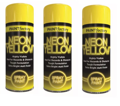 3x YELLOW Fluorescent Bright Neon Spray Paint Aerosol Matt Hi Vis ...