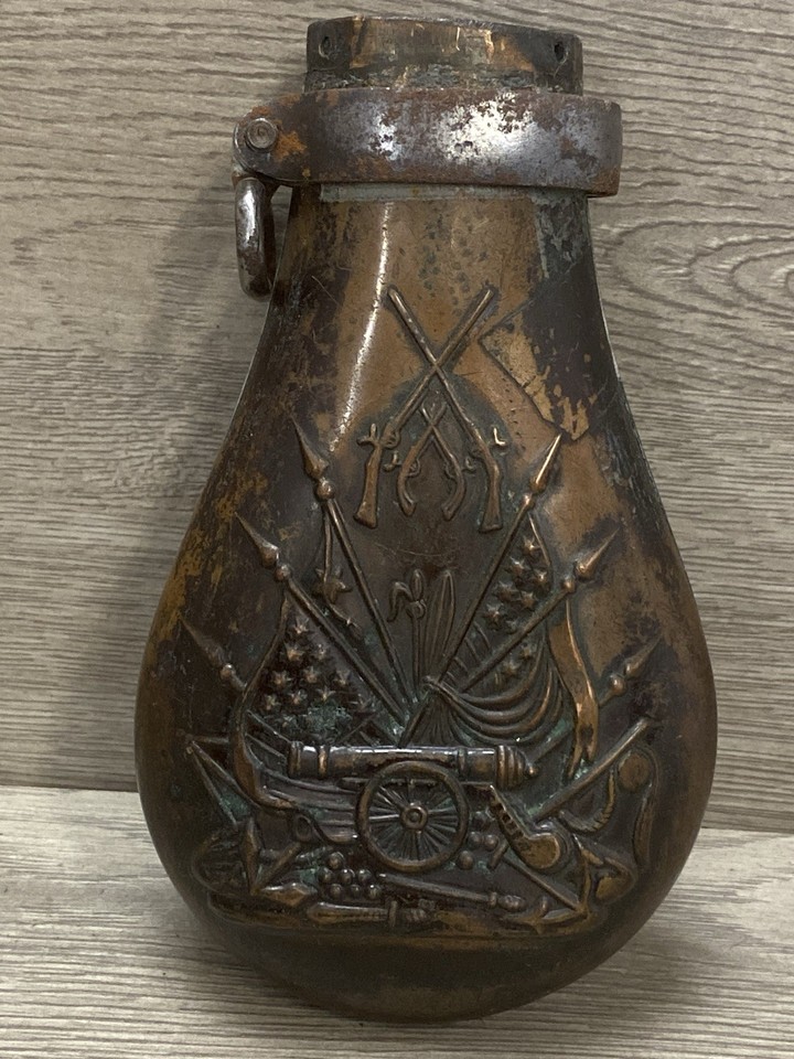 Black Powder Gunpowder Brass Copper Canister Flask 8" Italy Civil War ...
